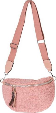 styleBREAKER Femme Teddy fourrure demi-lune Crossbody Sacs &agrave; bandouli&egrave;re Unicolore, bandouli&egrave;re r&eacute;glable 02012403, couleur:Vieux rose
