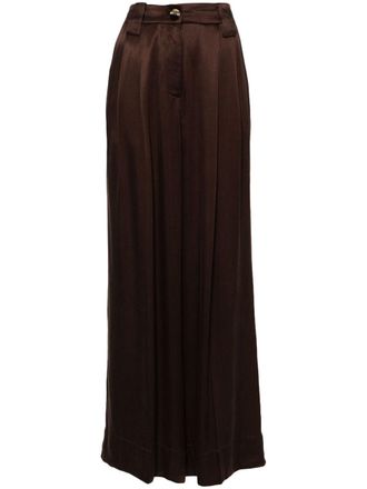 Ganni High-Waist-Hose in Satinoptik - Braun