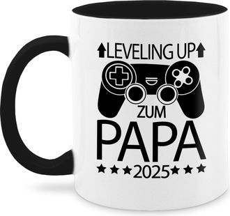 Shirtracer Tasse Tassen 325ml - Geschenk Vatertag - Leveling up zum Papa 2025 mit Controller - schwarz - 325 ml - Schwarz - daddy to be 2023 vatertagstasse vater