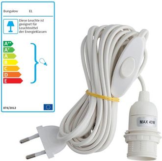 Bungalow Kabel mit Fassung - für die Papiersterne 400 cm Kabel - mit Schalter - E14