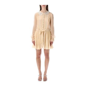 Self Portrait Robe en georgette pliss&eacute;e avec col orn&eacute; - Femme - Robes - Beige - Taille: 38 FR