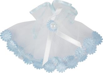 MaMeMi Kerzenmanschette aus TÜLL - Ø 3-6 cm - mit Blumenverzierung in BLAU - Tropfschutz für KOMMUNIONSKERZEN & TAUFKERZEN - 11 cm breit - festliches KERZENA