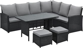 SVITA Monroe Garten-Lounge Set Polyrattan Lounge-Möbel Sitzgruppe Schwarz