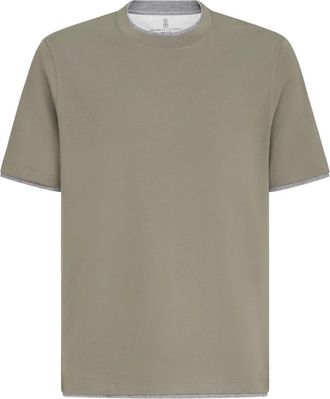 Brunello Cucinelli T-shirt en coton &agrave; double &eacute;paisseur - Homme - Tops - Vert - Taille: 2XL