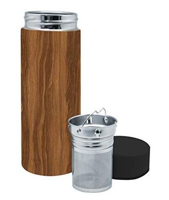 Nerthus Kitchenware FIH 799 Tea Thermosflasche 300ml Holz, Edelstahl, doppelwandig, Infuser Flasche, Thermoskanne, 0,30 Liter