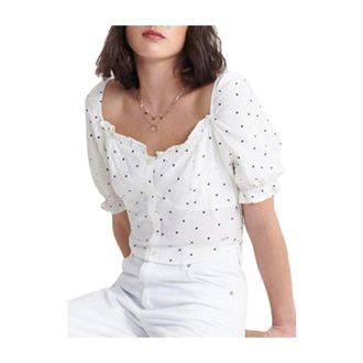 Superdry Wei&szlig;e gepunktete Cropped Top Quincy - - Blouses & Shirts - Damen - Wei&szlig; - M