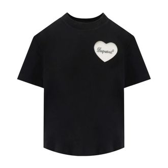 Dsquared2 Boxy Fit Herz Schwarzes T-Shirt - - Tops - Damen - Schwarzk - XS