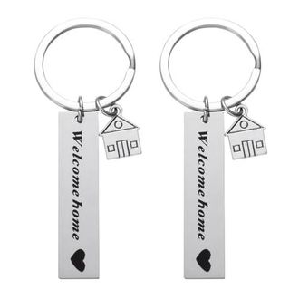Garneck Lot de 2 Porte-Cl&eacute;s en Acier Inoxydable Argent&eacute; &laquo; Bienvenue &agrave; la Maison &raquo; pour Pendaison de Cr&eacute;maill&egrave;re Anneaux Originaux D&eacute;coratifs Pr&eacute;sent Pratique 