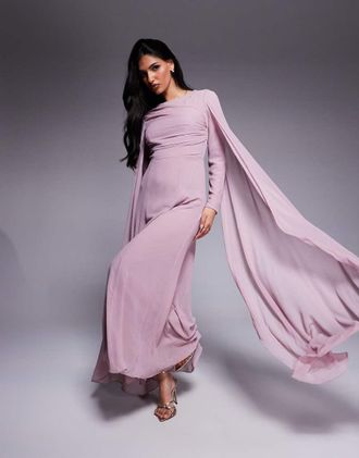 Beauut Lina - Robe longue avec manches longues effet cape - Rose