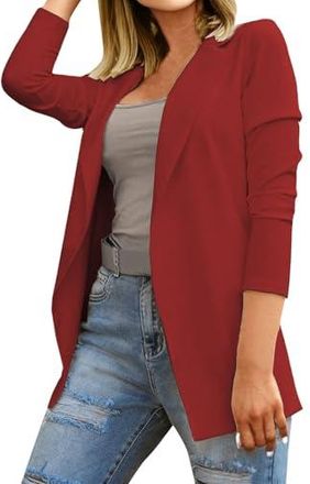 Generic Blazer pour affaires, décontracté, couleur unie, à manches longues, blazer en tricot, léger, pour le travail, le bureau, ouvert sur le devant, rouge v