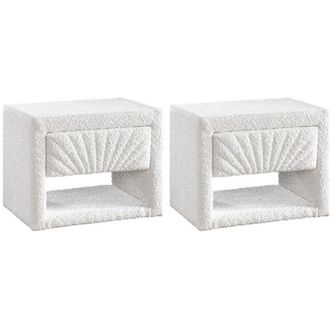 Vente-Unique Lot de 2 tables de chevet - 1 tiroir et 1 niche - Tissu bouclette - Blanc - ULAMI
