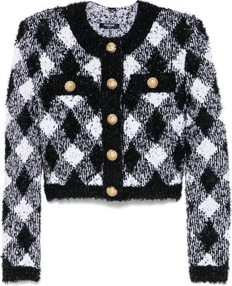 Balmain Tweed-Jacke mit Vichy-Karo - Weiß