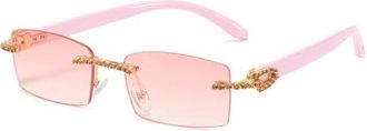 Generic Lunettes de soleil sans monture diamant pour femme - Style vintage - Rectangulaire - Avec strass - Couleurs dégradées, C5 Rose/Rose, Taille unique