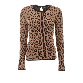 Dolce & Gabbana Femme, Tops, Brun, Taille: 38 FR Pull imprim&eacute; animalier