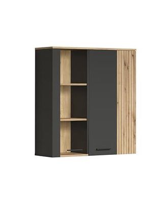 Trendteam Esteban - Vitrine - Anthrazit/Evoke Eiche - H&auml;ngevitrine mit 6 F&auml;chern - (BxHxT) 90 x 99 x 34 cm - H&auml;ngeschrank in Rillenoptik - kratzfest