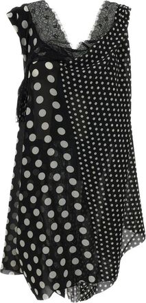 Junya Watanabe Femme, Tops, Noir, Taille: 40 FR Top sans manches &agrave; pois avec empi&egrave;cement en dentelle