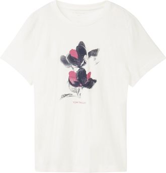 Tom Tailor Damen T-Shirt aus Bio-Baumwolle mit Print, 10332 - Off White, M