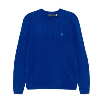 Polo Ralph Lauren Homme, Pulls, Bleu, Taille: XL Pull en Tricot Bleu avec Broderie Poney