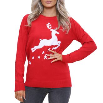 Noroze Damen Weihnachten Pullover Frohe Weihnachten Geschenke Frauen Elf Pulli Gestrickter Pullover (40, Rentier-Sterne Rot)