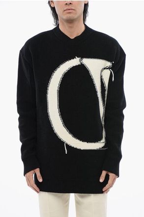 Off-white Crewneck Wool Sweater With Maxi Logo Embroidery size M