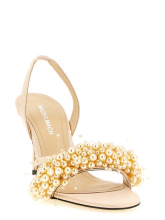 Mach & Mach Womens Pearl-Embellished Satin Heel Gold