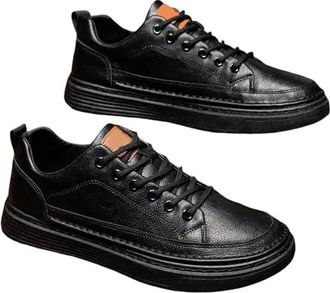 Generic Chaussures de sport en cuir pour homme - Chaussures plates &agrave; lacets - Semelles antid&eacute;rapantes - Chaussures de travail confortables - Baskets r&eacute;tro ten