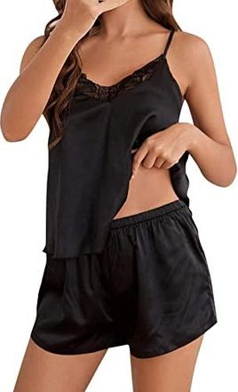 Generic Pyjama Femme Satiné Été Grenouillere Femme Sexy Ensemble De Pyjamas en Satin De Lingerie Sexy pour Femmes Surpyjama Adulte Pyjama Polaire Hiver Chaud 