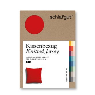 Schlafgut Knitted Jersey Kissenbezug 40x40 cm Red Deep Uni weicher Premium Kopfkissenbezug einzeln, faltenfrei mit Elasthan