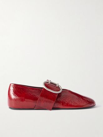 Jil Sander Mary-jane-ballerinas Aus Lackleder In Knitteroptik - Rot