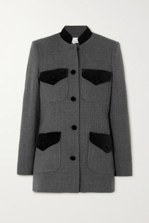 Liberowe + Net Sustain Raja Velvet-trimmed Wool-tweed Blazer - Gray