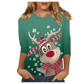 Generic T-shirt de Noël pour femme - Manches 3/4 - Col rond - T-shirt de Noël amusant - Élégant pull de Noël - Pull à manches longues - Coton - Vêtements de N