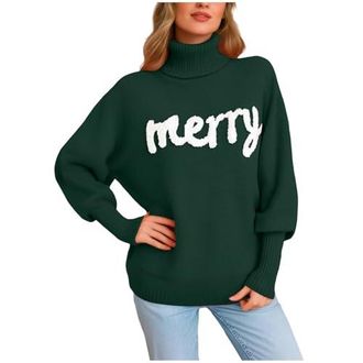 Generic Pull de Noël pour femme avec motif flocon de neige et sapin de Noël, col bénitier - Confortable et décontracté - Pull festif pour femme, 13-Vert foncé