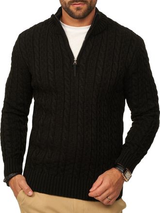 Behype. Herren Strickpullover als Troyer in Grobstrick mit Zopfmuster - Winterpullover im Regular-Fit mit Stehkragen - Warmer Half-Zip Pulli f&uuml;r M&auml;nner DC_881