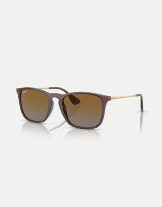 Ray-Ban Chris - Eckige, polarisierte Sonnenbrille in transparentem Braun mit braunen Gl&auml;sern