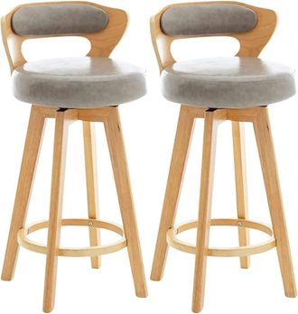 Generic Barhocker mit hoher Sitzh&ouml;he, Massivholzgestell, 2er-Set, minimalistisches Design, drehbare Barhocker mit ge&ouml;lter Sitzfl&auml;che und Wachsbezug, grau, 75 