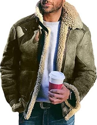 ORANDESIGNE Blousons Homme Hiver Zipp&eacute; Manteau en Polaire Chaud Coupe-Vent Moto R&eacute;tro Manteaux Veste Chaud &Eacute;pais Blousons de Bombardier A Vert XL