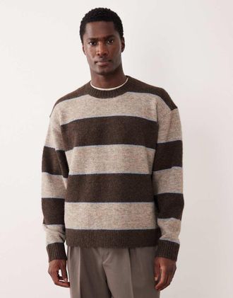 Abercrombie & Fitch Pull ras de cou preppy en maille rayée - Marron-Brown