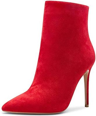 Castamere Femme Fermeture Eclair Bottines Aiguille Haute Talon 10CM Rouge Su&egrave;de Chaussures EU 37