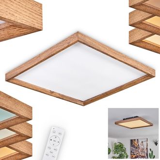 HOFSTEIN LED Deckenpanel Longvic, Deckenleuchte aus Metall/MDF/Kunststoff in Schwarz/Holzoptik/Wei&szlig;, 45 cm x 45 cm, 24 Watt, 220-2650 Lumen, 2700-6500 Kelvin, 