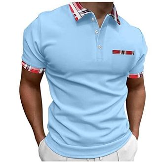 Generic Polo &agrave; manches courtes pour homme - T-shirt &agrave; carreaux &agrave; 3 boutons - Coupe ample - L&eacute;ger - Couleur unie - Respirant - Pour l&eacute;t&eacute; - D&eacute;contract&eacute; - Pour l