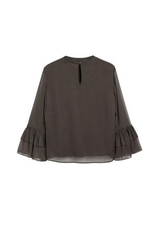Comma Langarmbluse Bluse Strukturierte Chiffon-Bluse mit Volant-&Auml;rmeln