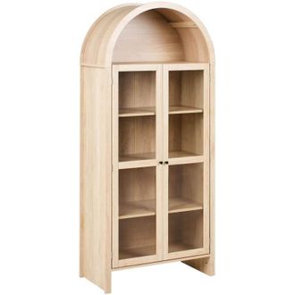 Beliani Beliani - Armoire D&eacute;corative avec &Eacute;tag&egrave;res et Vitrine Verre Panneau de Particules Marron Clair Glenwood