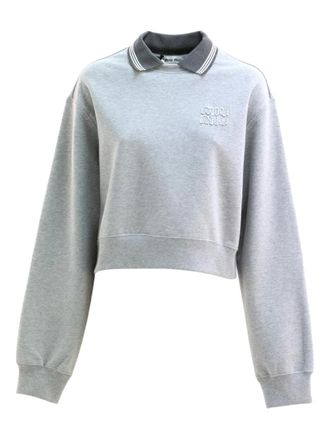 Miu Miu logo-embroidered collared sweatshirt - Grau