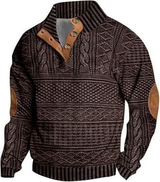 Generic Sweatshirts pour hommes Pulls Hommes Casual Mode Ample et Tendance Imprimé Bouton Top Manches Longues Sweat à Capuche Manches Longues Casual Sweatshir