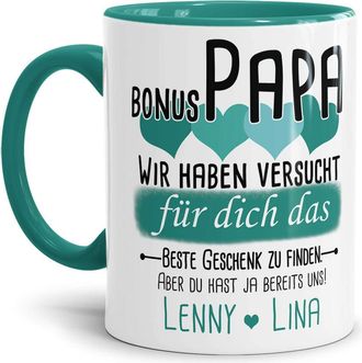 Tassendruck Geschenk Tasse mit Spruch PERSONALISIERT - Bestes Geschenk für Bonus-Papa von Kindern - Kaffee-Tasse/Geschenkidee Geburtstag Vatertag/Vatertagsgeschen