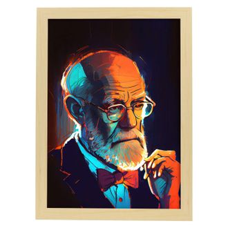 Nacnic Sigmund Freud in voller Farbe Fotostil. Cartoon-Illustrationen ber&uuml;hmter Erfinder und Sch&ouml;pfer. Innenarchitektur und Dekoration. A4 mit Leichtholzrahm