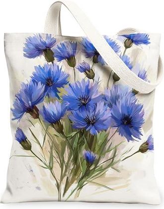 Generic Sac fourre-tout en toile r&eacute;utilisable avec motif de fleurs de bleuet printanier, 33 x 38,1 cm, motif floral aquarelle pour femme, peinture esth&eacute;tique 