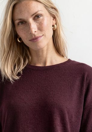 Street One 3/4-Arm-Shirt STREET ONE, Damen, Gr. 34, lila (rustic rouge), Stoff, 60% Viskose, 40% Polyester, unifarben, comfort fit normal, U-Boot-Ausschnitt, nor