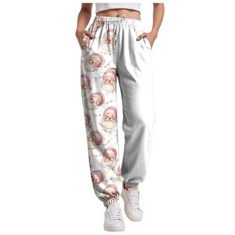 Generic Pantalon de Noël confortable pour femme, jogging élastique taille haute avec imprimé festif, pantalon de survêtement ample avec cordon de serrage pour