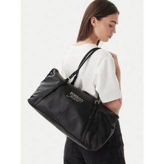 Tommy Jeans Handtasche Tommy Jeans Pebble Grain Metal Logo Tote Bag AW0AW18472 Schwarz